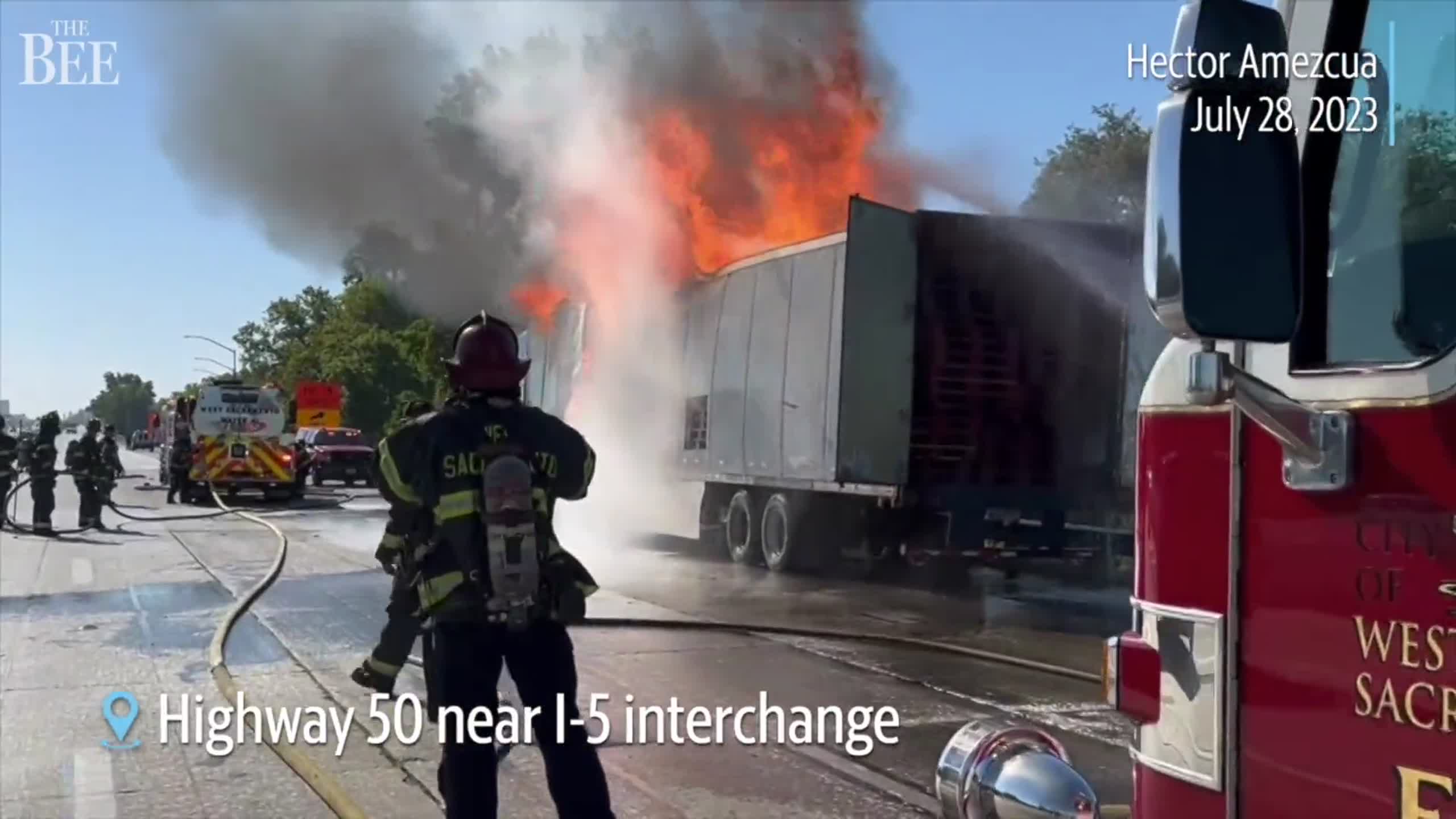 Video: Big rig fire brings traffic to halt on Highway 50 | Sacramento Bee