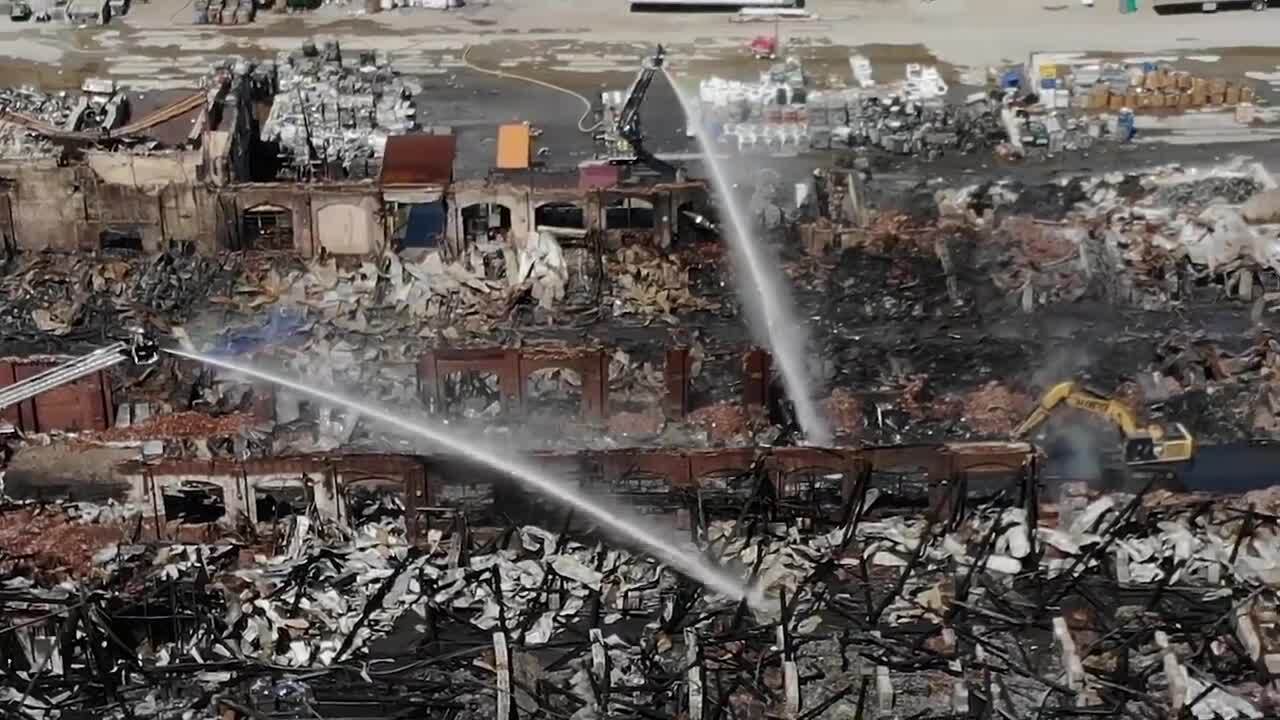 Drone video shows extensive damage at Madison, Illinois fire ...