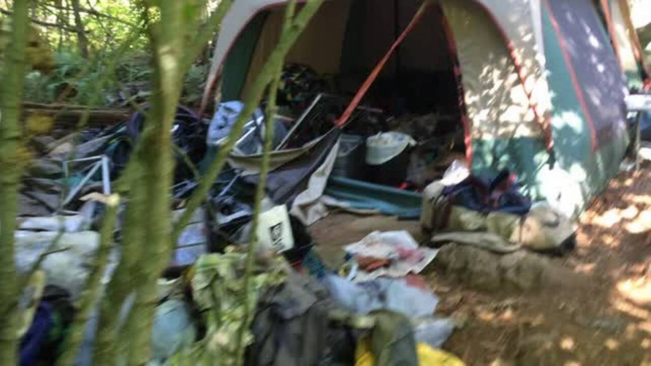Bellingham Police officer walks through a homeless camp in Whatcom ...