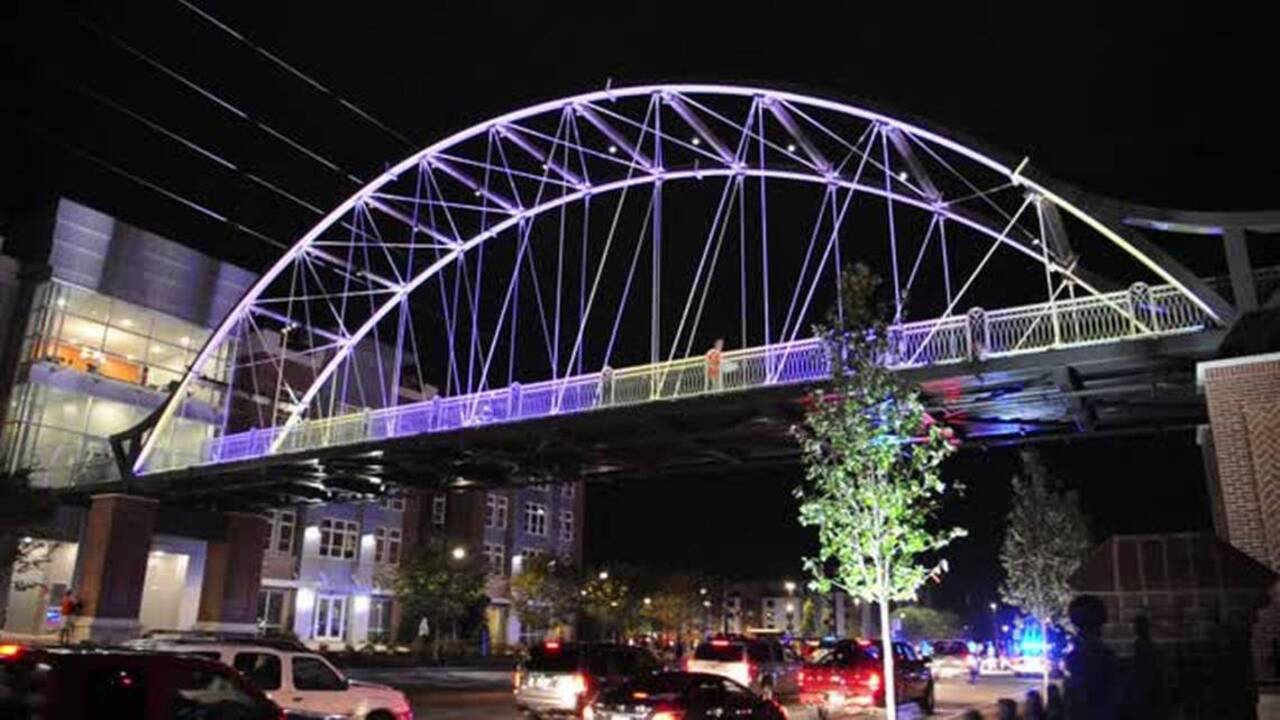 Pedestrian bridge lights up Mercer University Drive (Video) | Macon ...