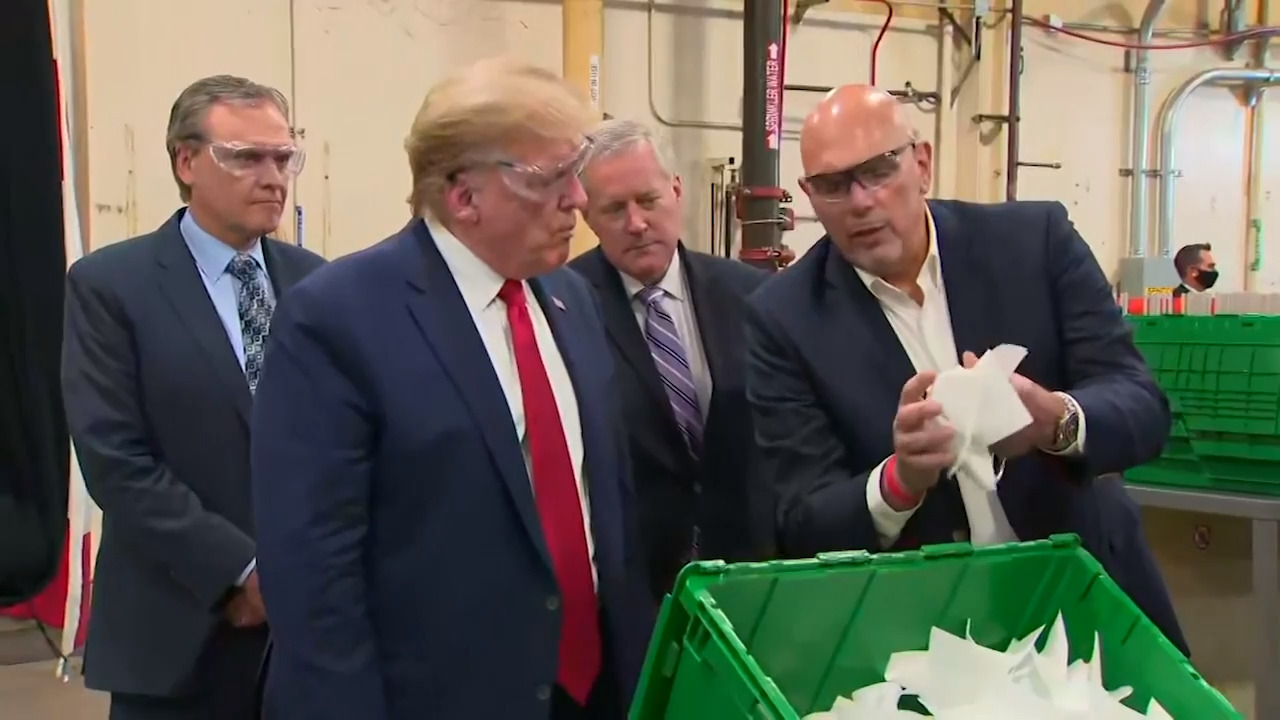 Trump tours Arizona mask factory as ‘Live and Let Die’ plays ...