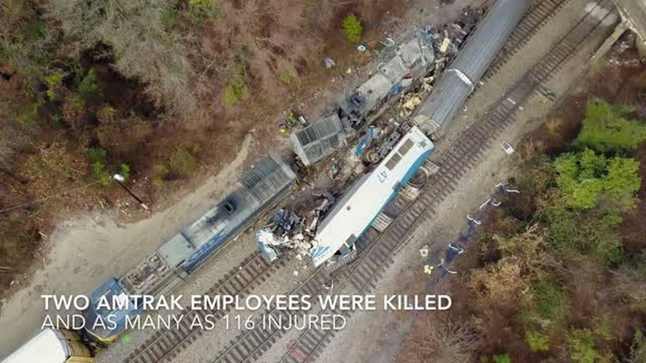 Aerial footage of wreckage from Amtrak collision near Cayce, SC ...