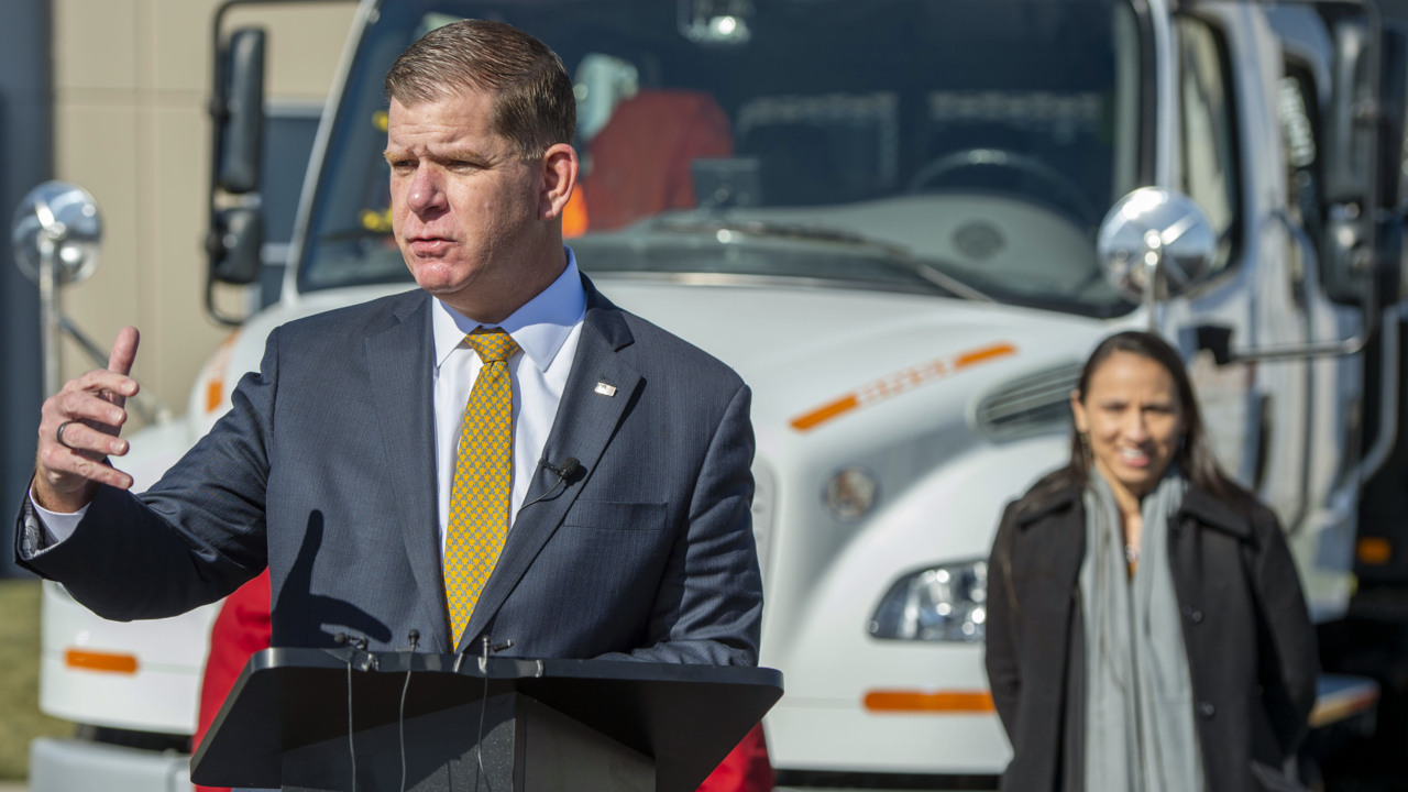 U.S. Labor Secretary Marty Walsh spoke during a press conference with ...
