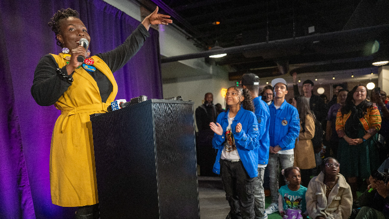 Flo Cofer talks at election party in Sacramento mayor's race ...