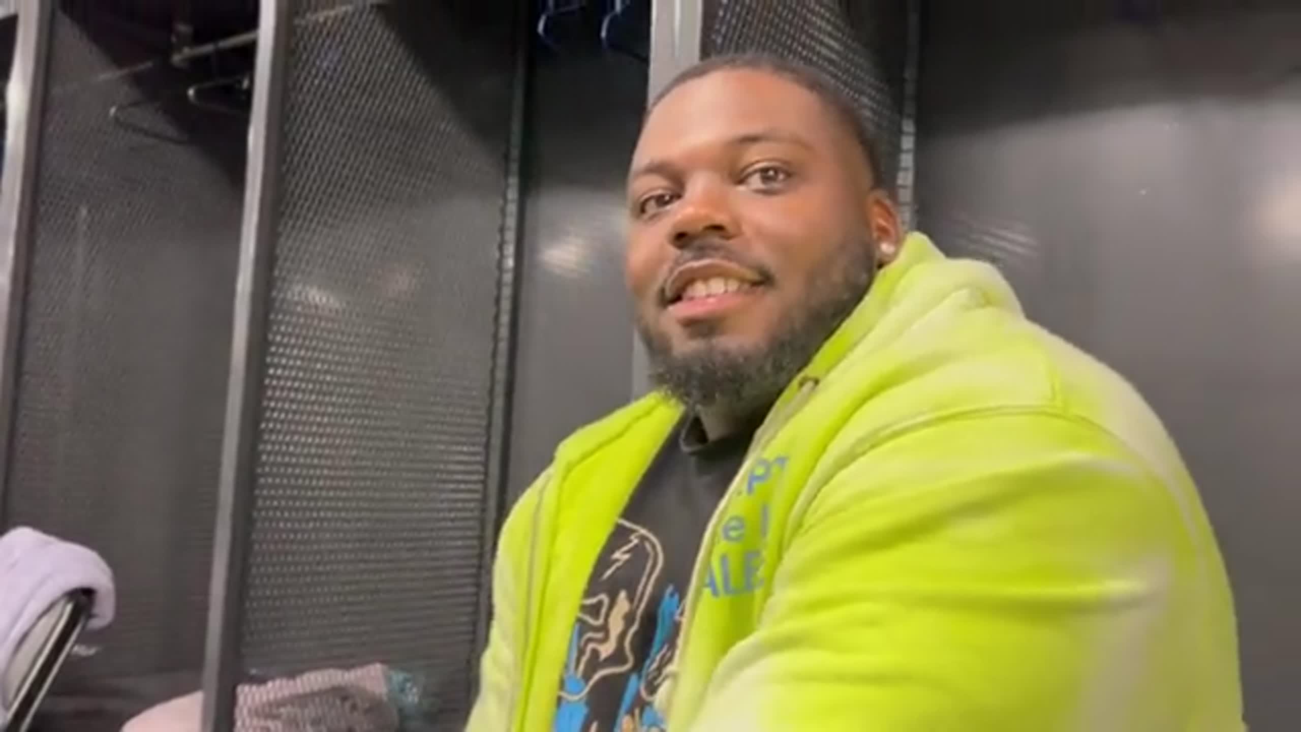 Rookie Mike Jerrell in Seahawks' locker room at Atlanta after his ...