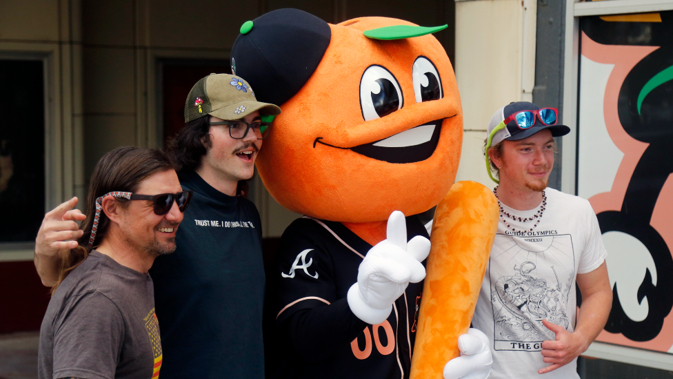 Watch as Clingstone's mascot Fuzzy introduced in Columbus, GA ...