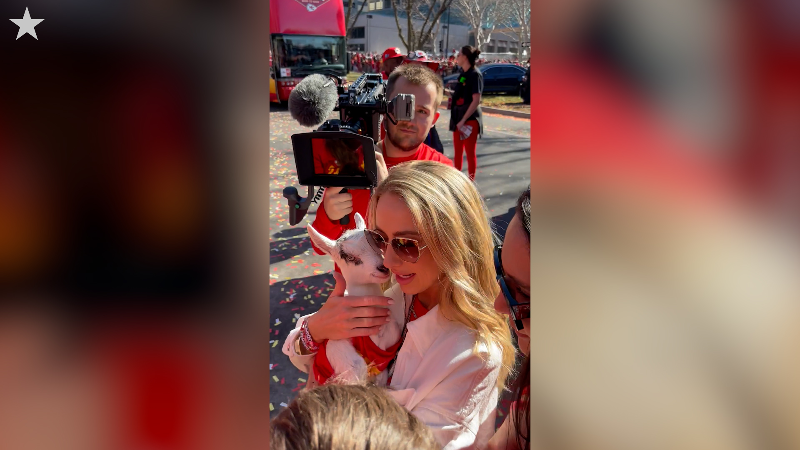 Chiefs players including Pacheco and Valdes-Scantling, cuddle baby goat ...