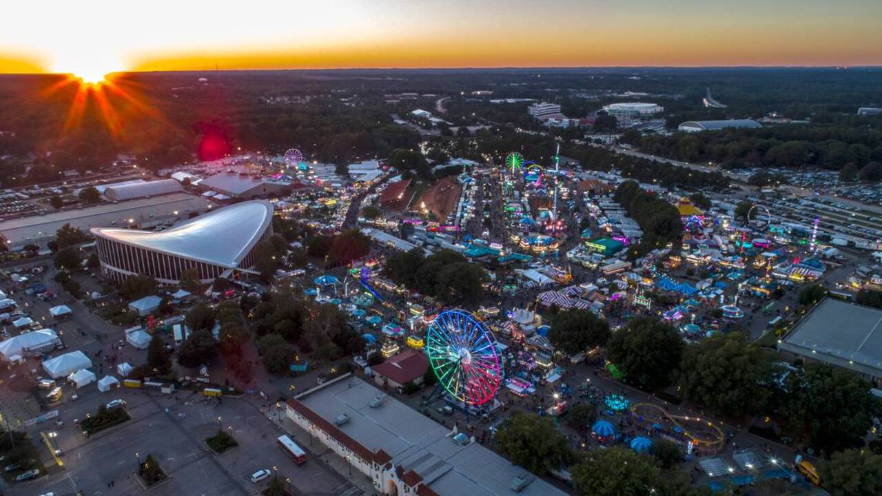 Spectacular sunset views of the State Fair from 350 feet in the air ...