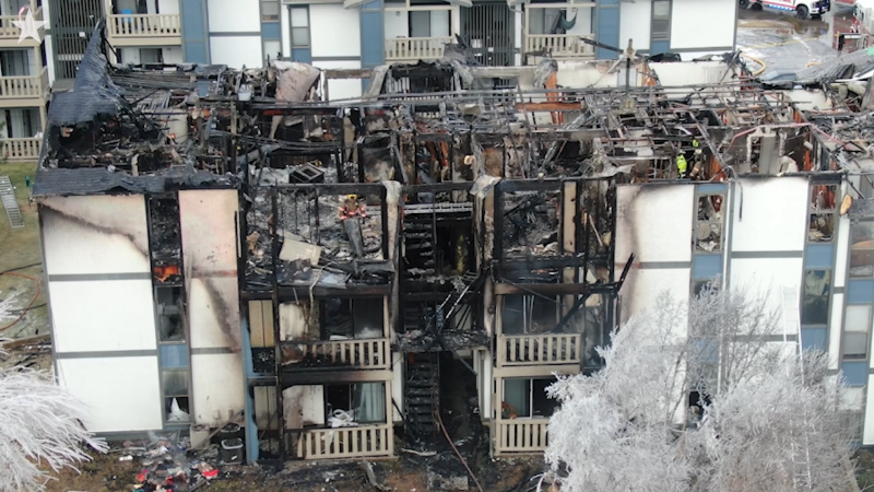 Drone footage shows extensive fire damage at Independence apartment ...
