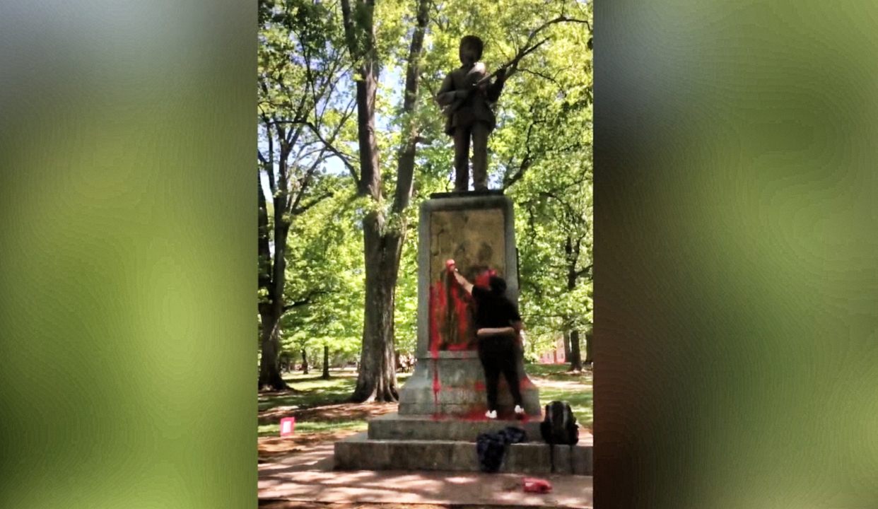 Silent Sam Confederate statue in Chapel Hill defaced | Raleigh News ...