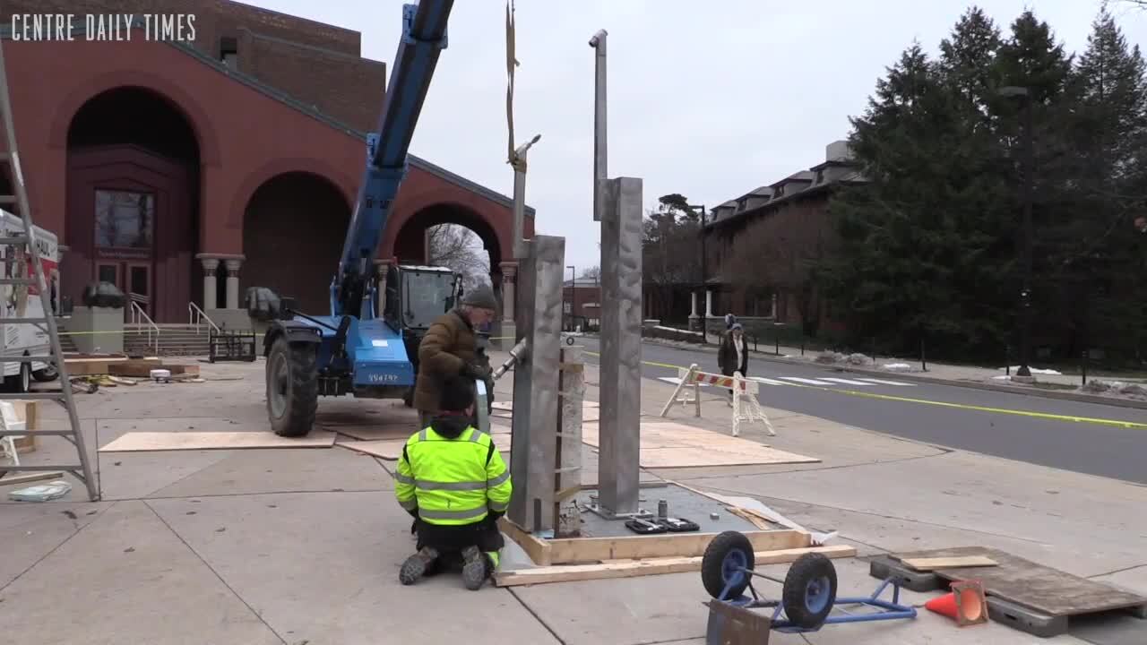 George Rickey's sculpture "Breaking Column III" is installed outside ...