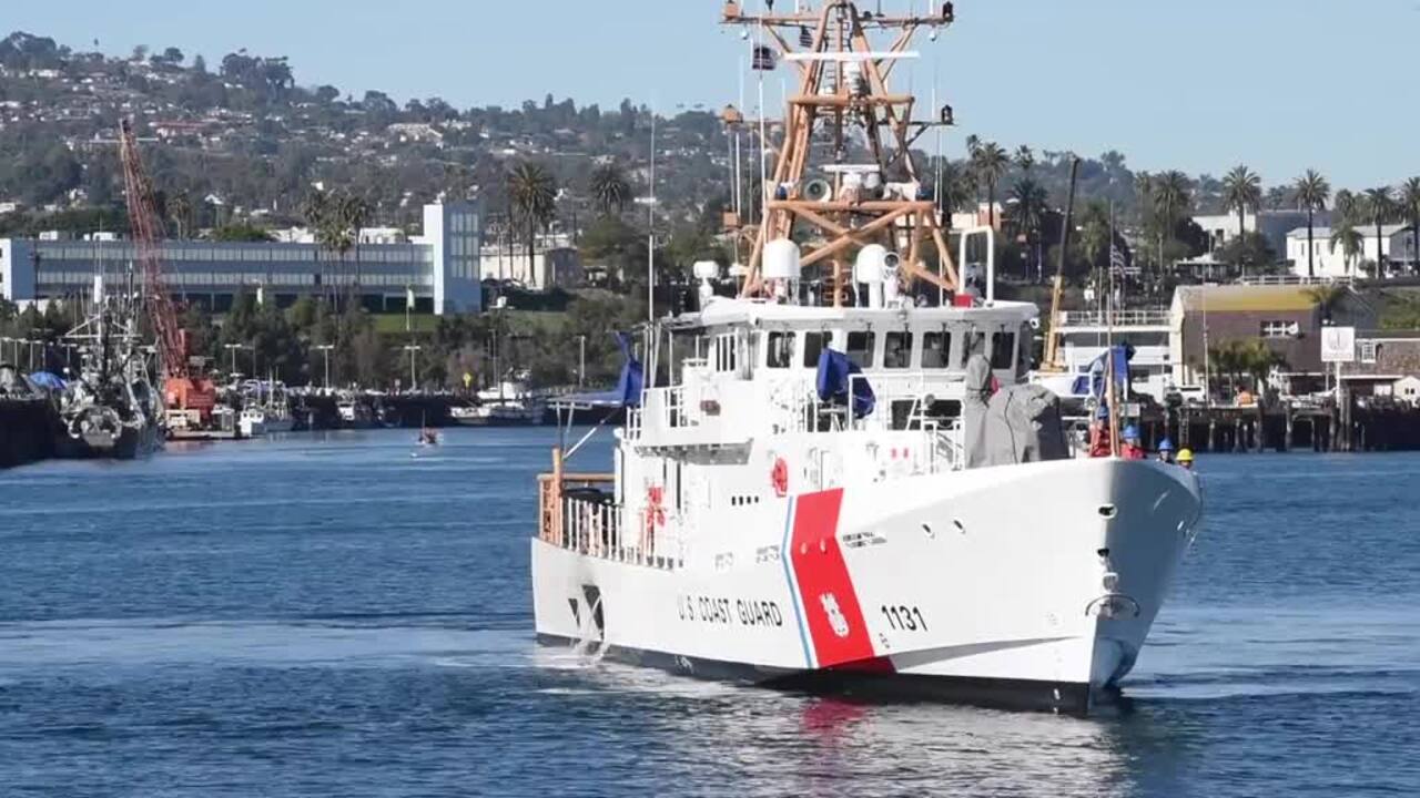 A Coast Guard Cutter arrives at the Los Angeles and Long Beach base in ...