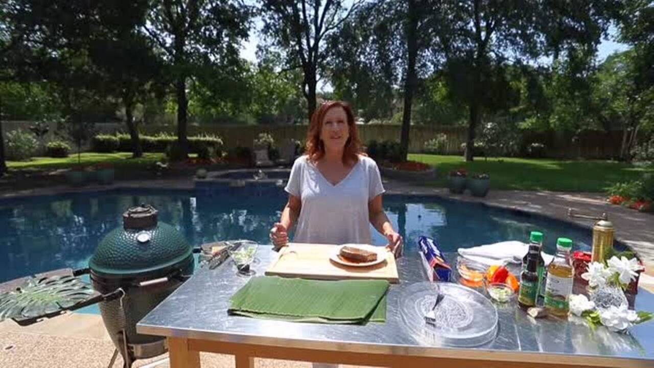 Chef Impersonator Nancy Farrar grills halibut in the Big Green Egg ...